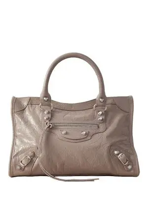 Balenciaga Le City Embellished Textured-leather Tote - Neutrals