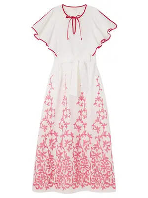 LORETTA CAPONI Loretta Caponi Daisy Belted Embroidered Midi Dress