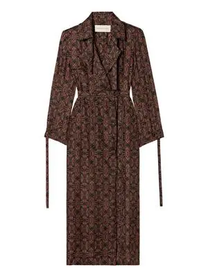DRIES VAN NOTEN Belted Printed Silk Trench Coat