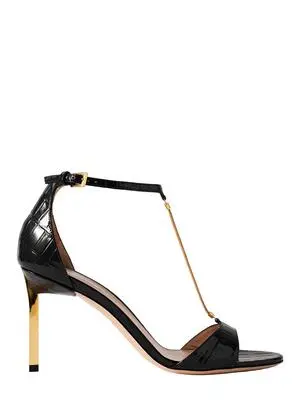 TOM FORD Emanuelle Chain-embellished Croc-effect Leather Sandals - Black