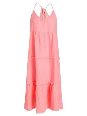 Heidi Klein Tiered Linen Midi Dress - Coral