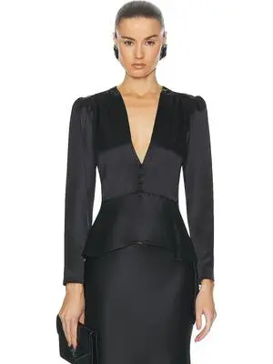 Saint Laurent Satin Long Sleeve Blouse - Noir