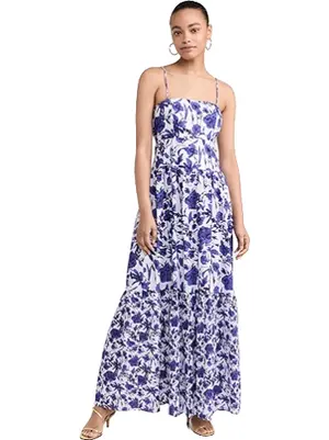 Playa Lucila Playa Lucila Square Neck Maxi Dress White/blue Floral