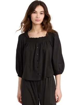 The Great. THE GREAT. The Eyelet Button Sleep Top Black