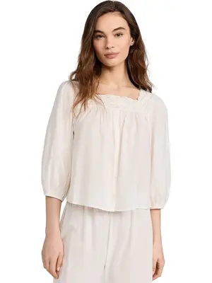 The Great. THE GREAT. The Eyelet Button Sleep Top True White