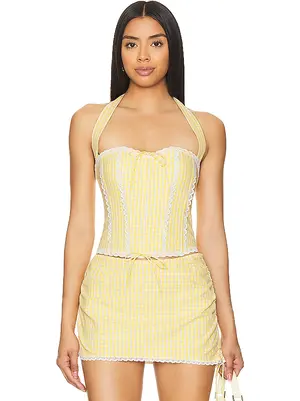 GUIZIO Gingham Lace Corset - Limoncello