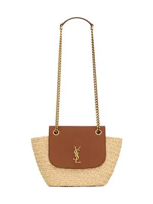 Saint Laurent Mini Raffia Panier Shoulder Bag - White