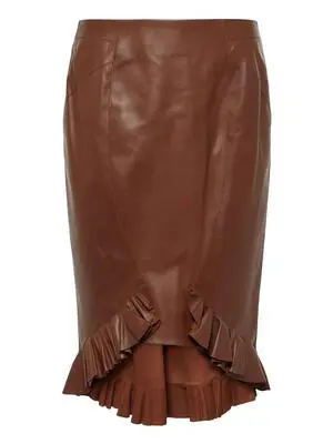 TOM FORD Ruffled Leather Midi Skirt - Brown
