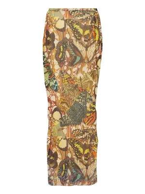 Jean Paul Gaultier Printed Mesh Maxi Skirt - Multicoloured