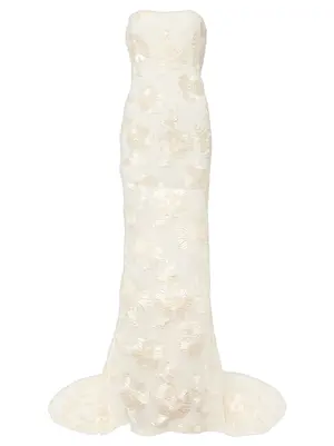 Remain Birger Christensen Bridal Alberty Floral-appliqué Mesh Gown - White