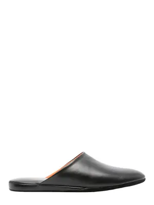 Santoni Smooth Leather Slippers - Black