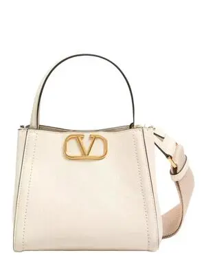 Valentino Garavani Alltime Small Handbag With Metallic Vlogo Signature - Neutrals