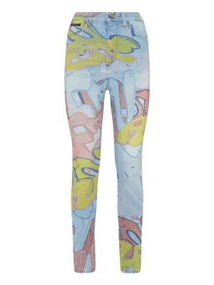 Philipp Plein Graffiti Print Skinny Jeans - Blue