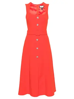 NISSA Belted A-line Midi Dress - Orange