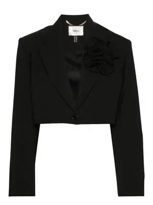 NISSA Floral-appliqué Single-breasted Blazer - Black