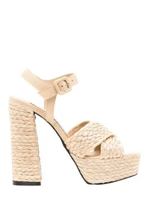 SERGIO ROSSI 130mm Raffia Platform Sandals - Neutrals
