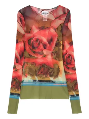 Jean Paul Gaultier Red Roses Mesh Top - Green