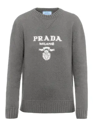 Prada Logo-intarsia Cashmere Sweater - Grey