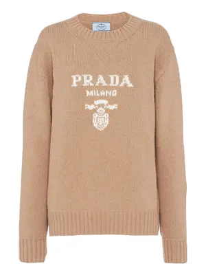 Prada Logo-intarsia Cashmere Jumper - Brown
