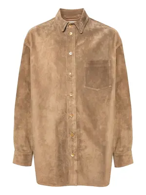 Marni Button-up Suede Overshirt - Neutrals