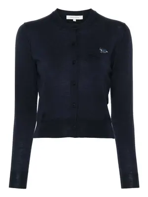 Maison Kitsuné Logo-embroidered Wool Cardigan - Blue
