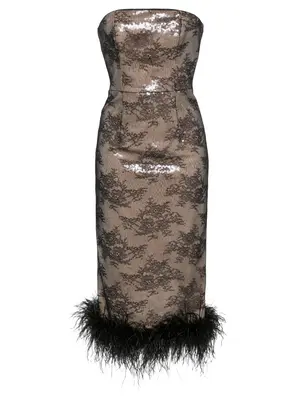 NISSA Sequined Lace Midi Dress - Black