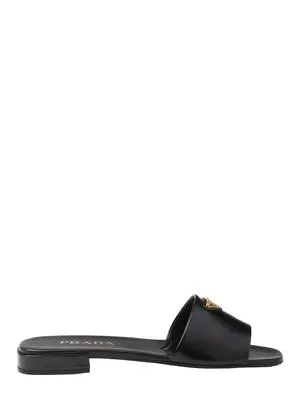 Prada Triangle-logo Leather Slides - Black