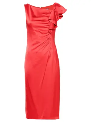 NISSA Draped-detailing Satin Midi Dress - Red