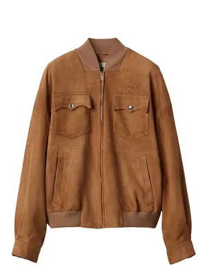 MIU MIU Miu Miu Logo-Lettering Suede Jacket