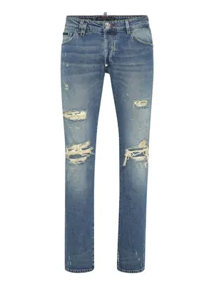 Philipp Plein Ripped-detail Skinny Jeans - Blue