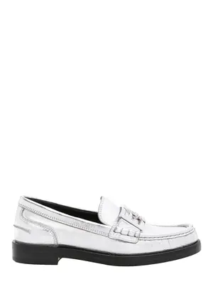 Fendi Baguette Metallic Leather Loafers - Silver