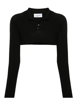 Vaquera Logo-print Cropped Polo Shirt - Black
