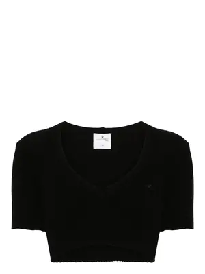 COURREGES Ribbed-knit Cropped T-shirt - Black