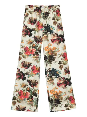 Alberto Biani Floral Silk Trousers - Green