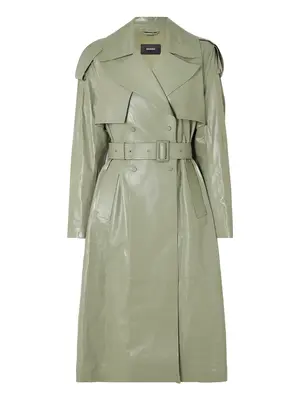 Mackage Carmela Double-breasted Belted Leather Trench Coat - Green