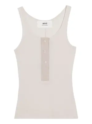 Ami Button-front Ribbed Tank Top - Grey