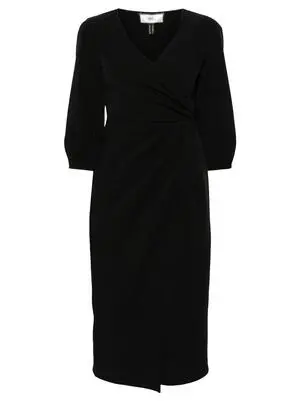 NISSA Wrap-design Crepe Midi Dress - Black