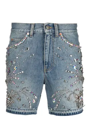 Gucci Crystal-embellished Denim Shorts - Blue