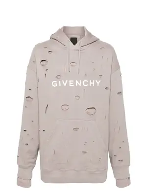 Givenchy Logo-print Ripped Hoodie - Grey