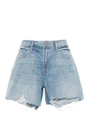 7 For All Mankind Distressed Denim Shorts - Blue