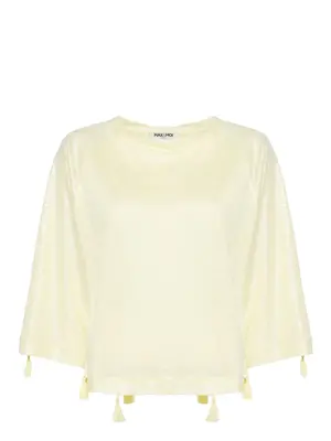 Max & Moi Tassel-detail Linen Jersey Top - Yellow