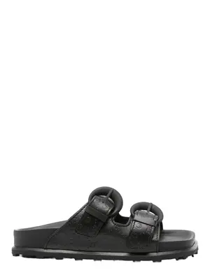 MARINE SERRE Monogram-embossed Leather Slides - Black