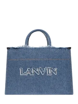 LANVIN Logo-embroidered Denim Tote - Blue
