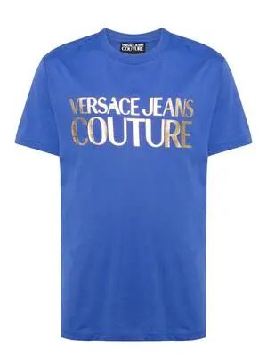 Versace Logo-foil Cotton T-shirt - Blue