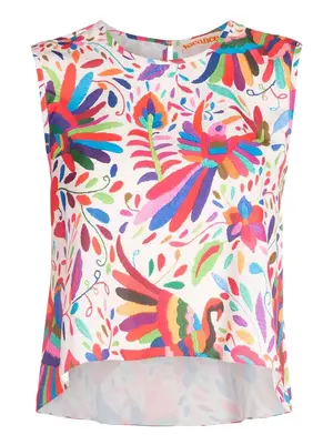 OLYMPIAH Abstract-print Sleeveless Blouse - White