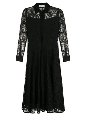 OLYMPIAH Branch Lace Trim Midi Dress - Black