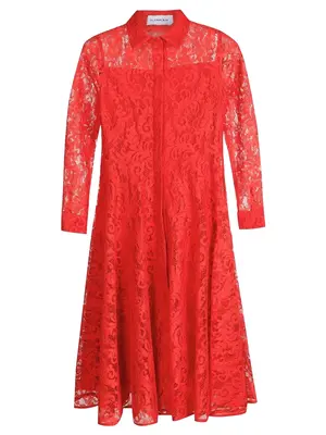 OLYMPIAH Branch Lace-panel Midi Dress - Red
