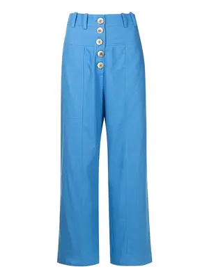 OLYMPIAH Cropped Button-front Trousers - Blue
