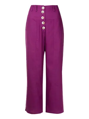 OLYMPIAH Cropped Button-front Trousers - Purple