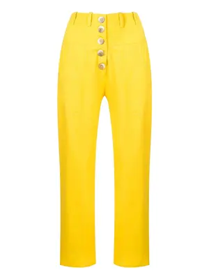 OLYMPIAH Cropped Button-front Trousers - Yellow